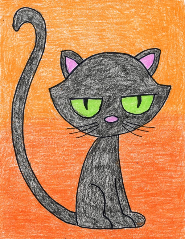 Halloween Black Cat Art Project: Easy Lesson for Kindergarten to 5th Grade