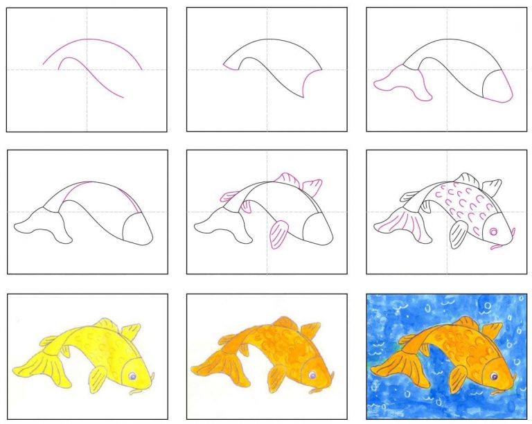 Easy How to Paint a Koi Fish Tutorial Video and Koi Coloring Page