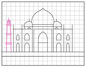 Easy How to Draw the Taj Mahal Tutorial, Taj Mahal Coloring Page