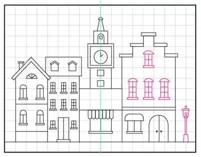 Easy How to Draw a City Tutorial and City Coloring Page