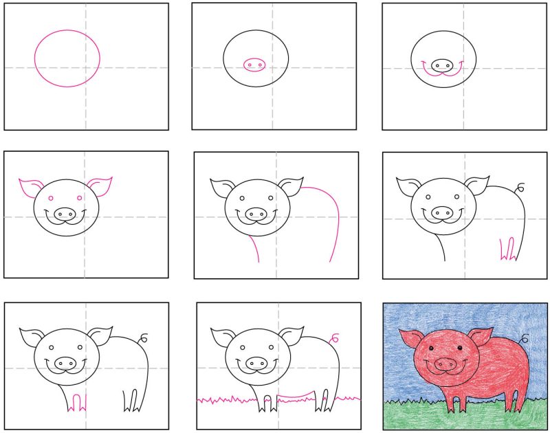 Easy How to Draw a Pig Tutorial Video and Pig Coloring Page