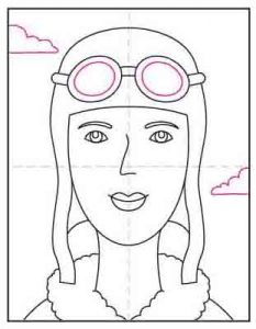 Easy How to Draw Amelia Earhart Tutorial Video and Coloring Page