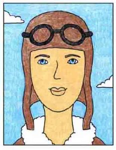 Easy How to Draw Amelia Earhart Tutorial Video and Coloring Page