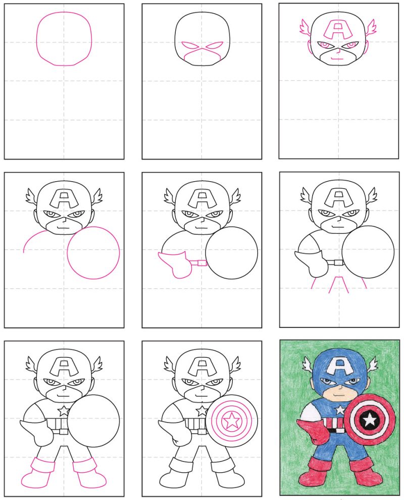 Easy How to Draw Captain America Tutorial and Coloring Page