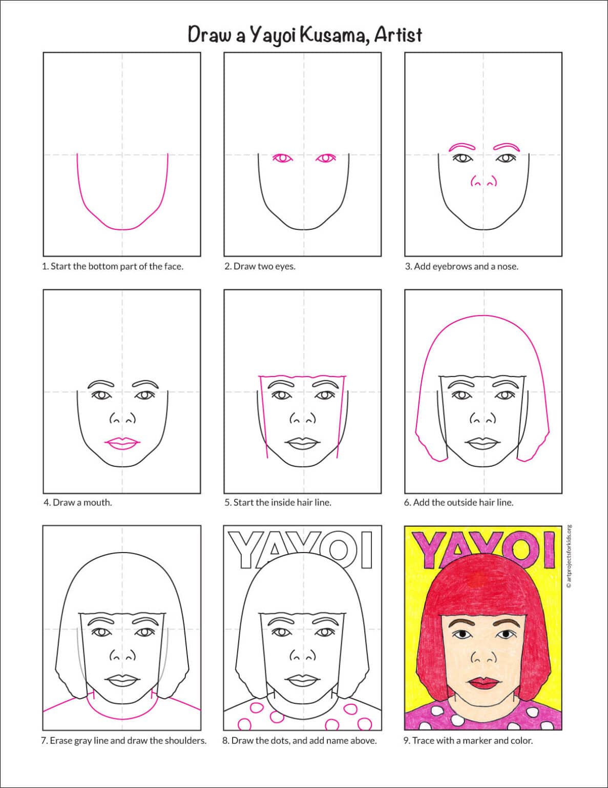 Easy How to Draw Yayoi Tutorial and Yayoi Coloring Page