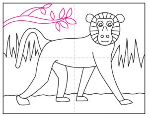 Easy How to Draw a Baboon Tutorial and Baboon Coloring Page