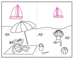Easy How to Draw a Beach Tutorial Video & Beach Coloring Page