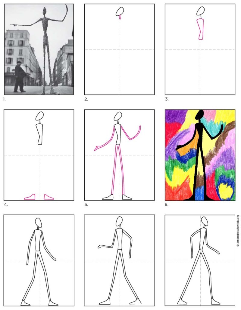 Easy Alberto Giacometti for Kids Tutorial and Coloring Page