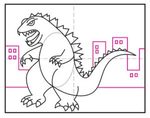 Easy How to Draw Godzilla Tutorial Video & Godzilla Coloring Page