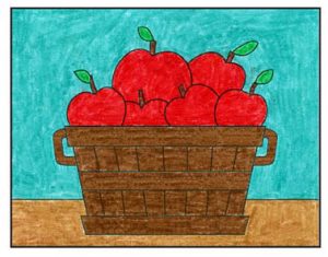 Easy Apple Basket Directed Drawing for Kids: How to Draw a Basket of Apples