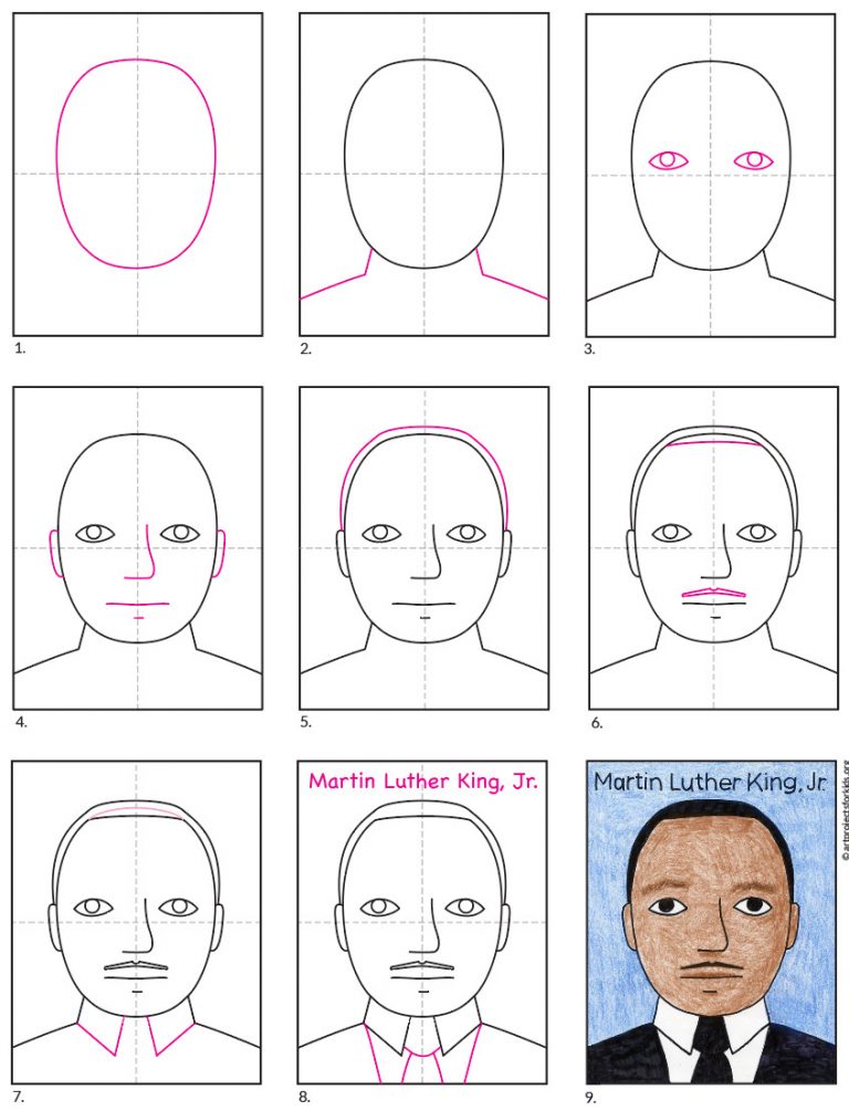 How to Draw Martin Luther King Jr. - Easy Directed Drawing Lesson for Kids