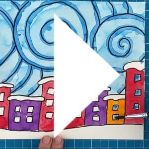 Easy How to Draw a Snowy City Tutorial Video and Coloring Page