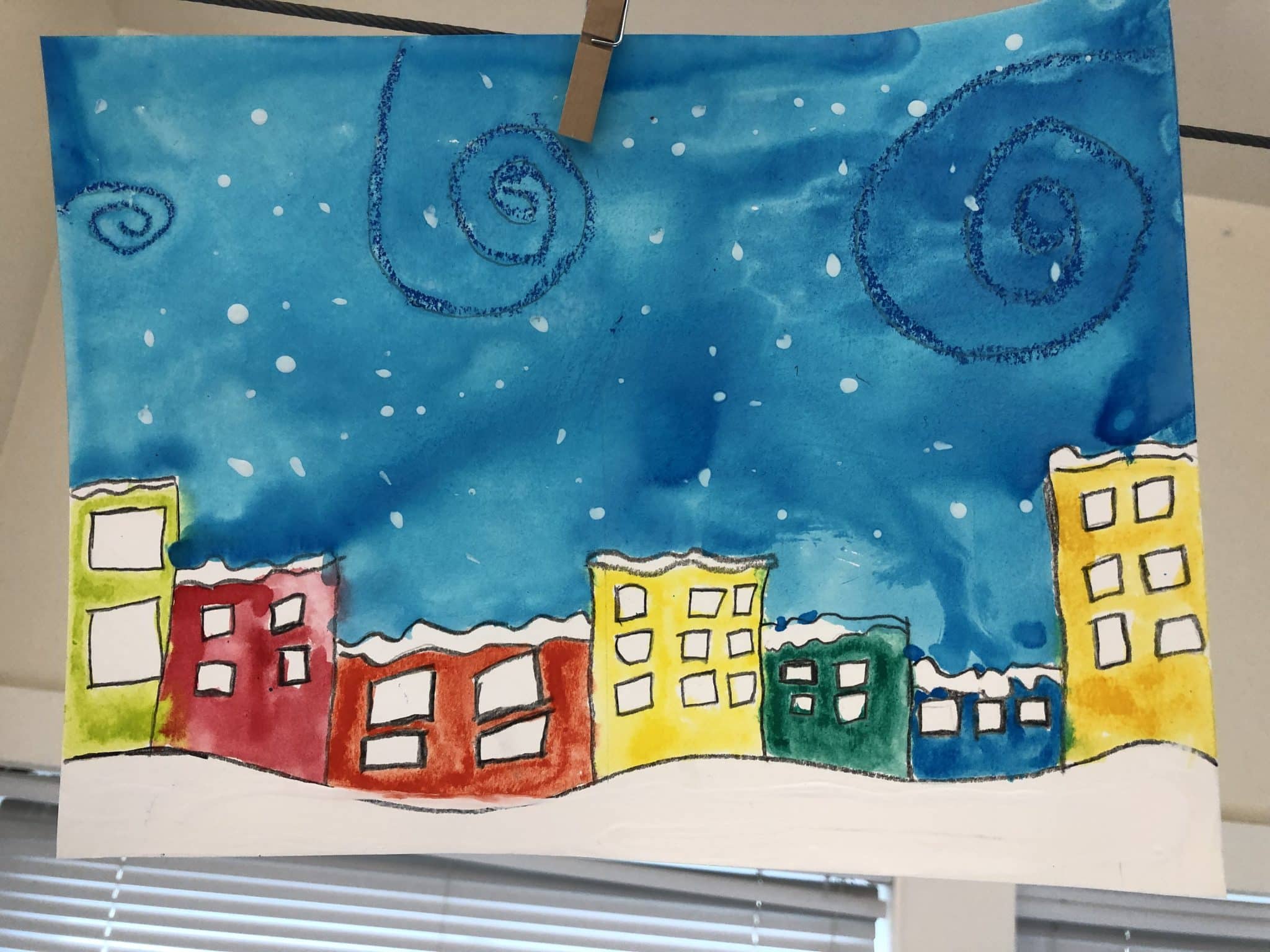 How to make a Snow City Painting: Easy Step-by-Step Art Lesson for Kids