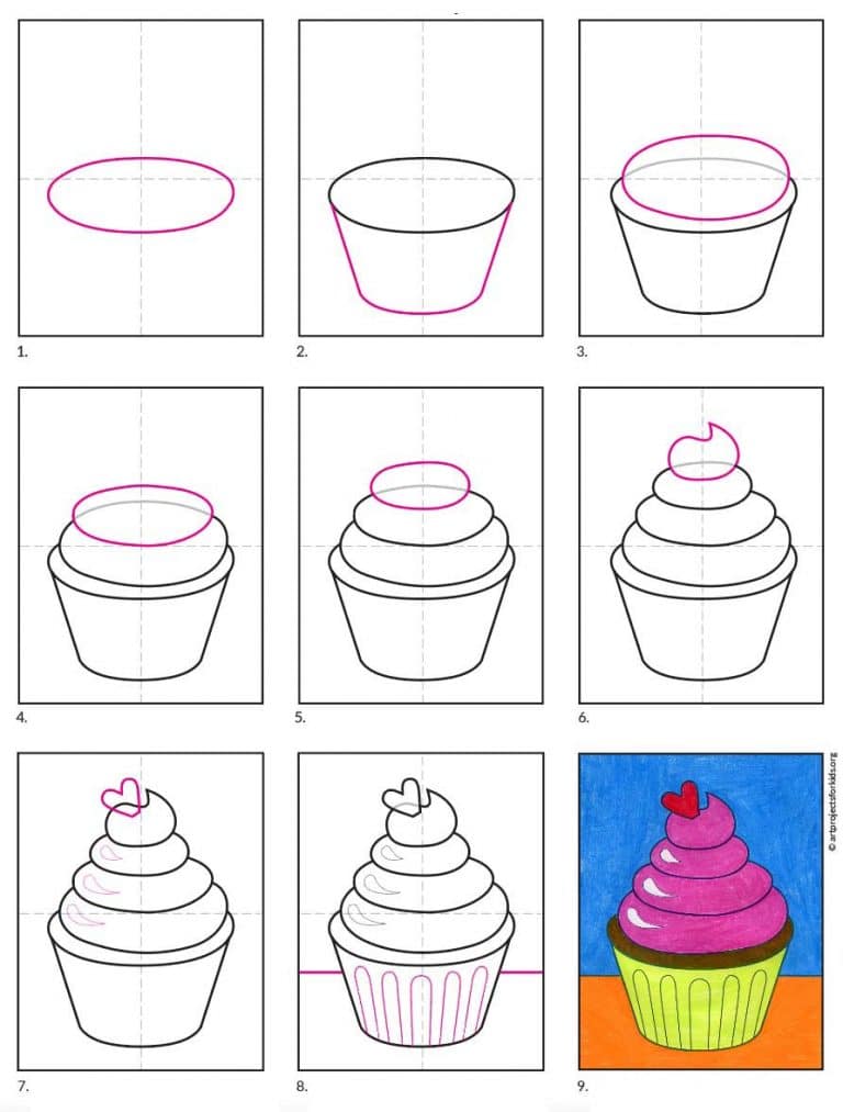 Easy How to Draw a Cupcake Tutorial Video and Cupcake Coloring Page