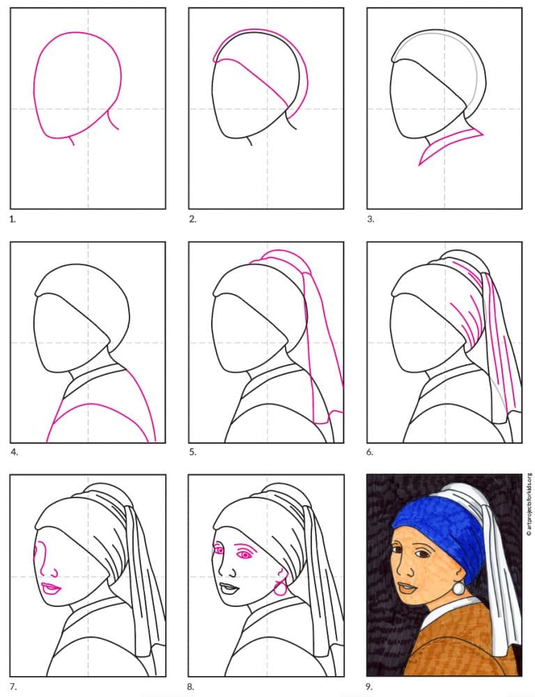 Easy How to Draw the Girl with a Pearl Earring Like Vermeer Tutorial ...