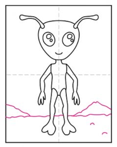Easy How to Draw an Alien Tutorial and Alien Coloring Page