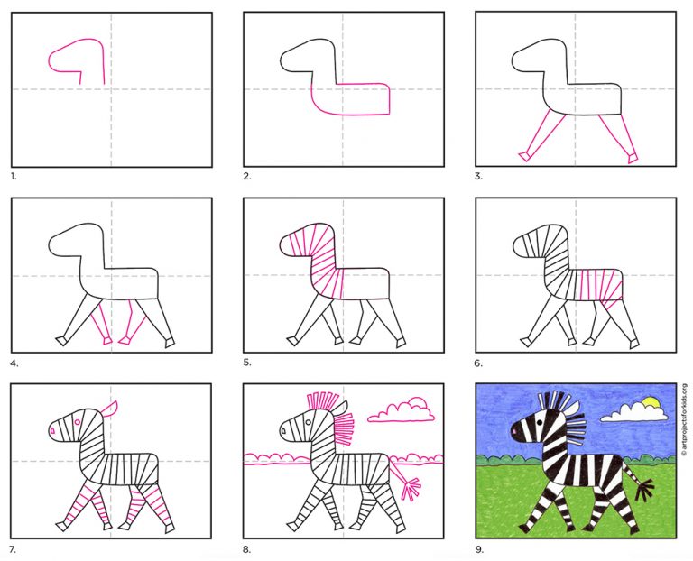 Easy How to Draw a Zebra Tutorial and Zebra Coloring Page