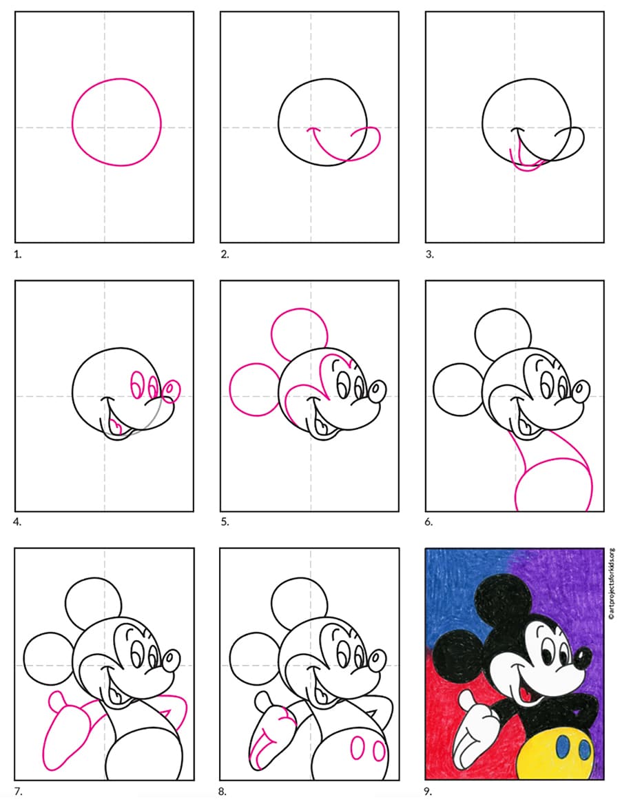 Easy How To Draw Mickey Mouse And Mickey Mouse Coloring Page