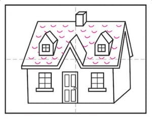 Easy How to Draw a House Tutorial and House Coloring Page