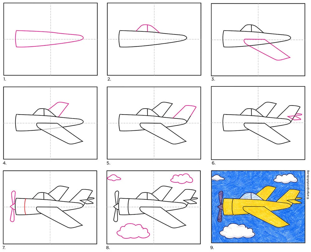 How To Draw An Airplane Easy Step By Step Drawing Lessons For Kids