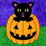 How to Draw a Halloween Cat Tutorial and Halloween Cat Coloring Page