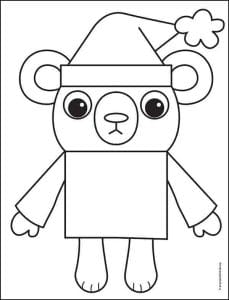 How to Draw a Christmas Teddy Bear Tutorial and Coloring Page