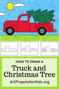 How to Draw a Truck with a Christmas Tree: Art Lesson for Kids
