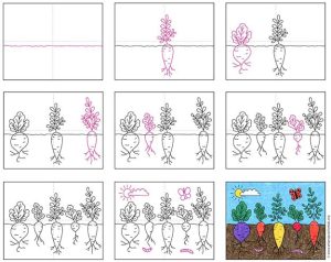 Easy How to Draw Vegetables Tutorial and Vegetable Coloring Page
