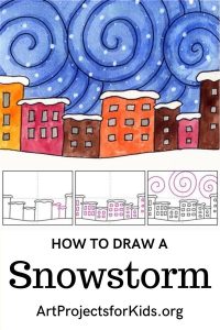 How to make a Snow City Painting: Easy Step-by-Step Art Lesson for Kids