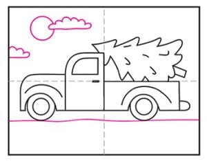 How to Draw a Truck with a Christmas Tree: Art Lesson for Kids