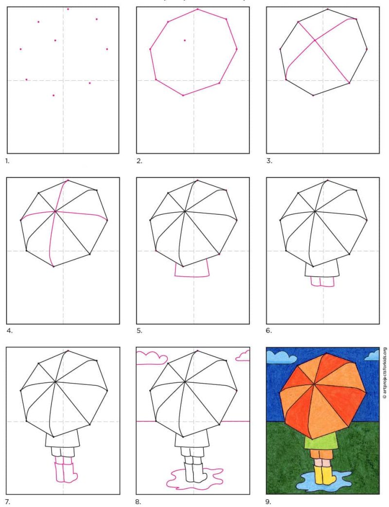 Easy How to Draw an Umbrella Tutorial, Umbrella Coloring Page