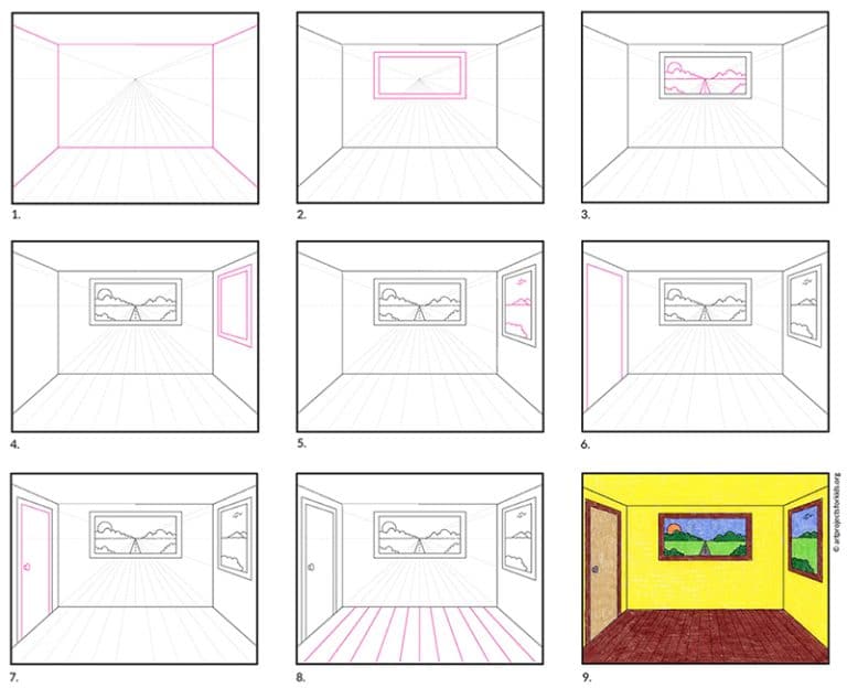 Easy How to Draw a One Point Perspective Room & Coloring Page
