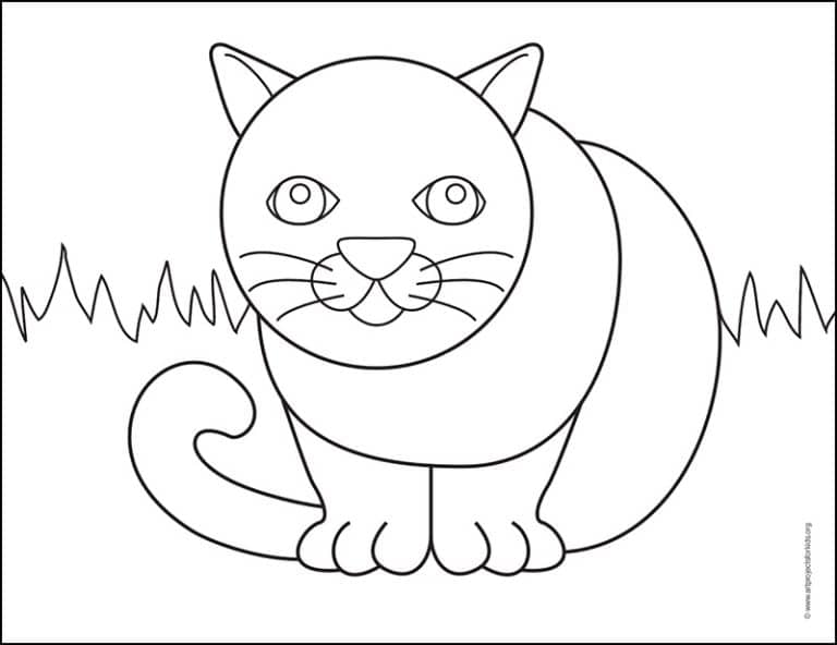 Easy How to Draw Fat Cat Tutorial and Fat Cat Coloring Page