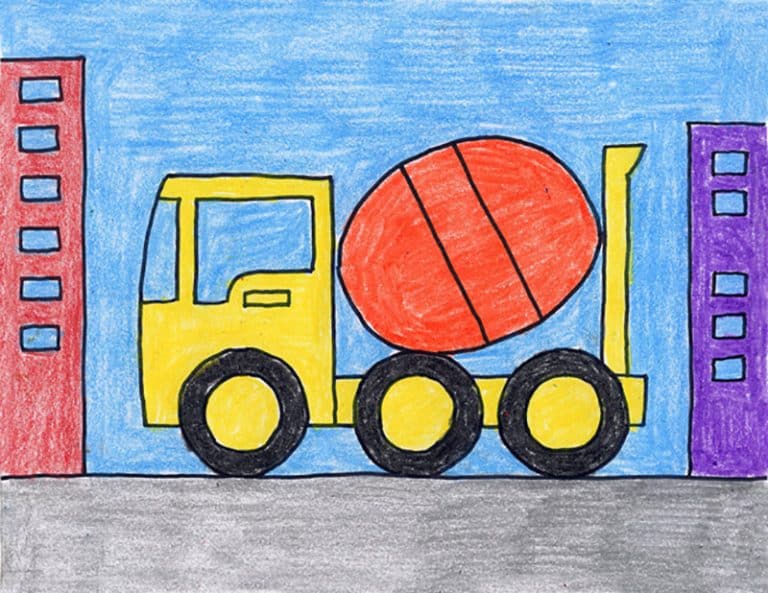 Easy How to Draw a Cement Truck Tutorial and Coloring Page