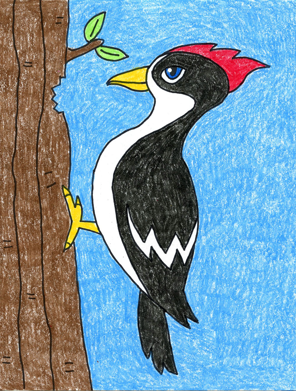 Easy Draw A Woodpecker Tutorial And Woodpecker Coloring Page Easy Draw A Woodpecker Tutorial And Woodpecker Coloring Page