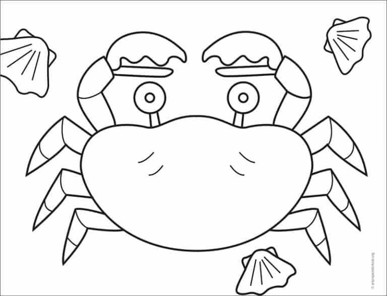 Easy How to Draw Crab Tutorial Video and Crab Coloring Page