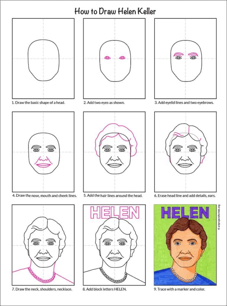 How to Draw Helen Keller: Easy Step-by-Step Art Lesson for Kids