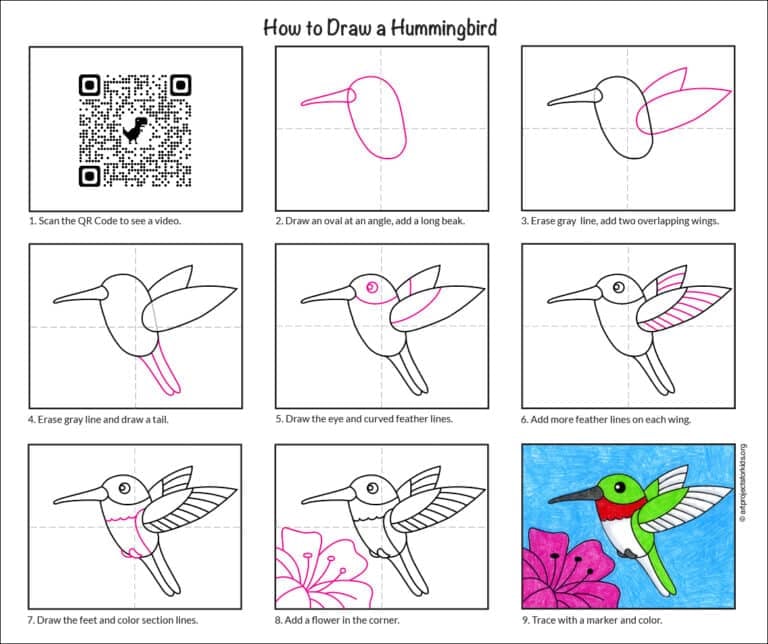 How to Draw a Hummingbird: Easy Step-by-Step Art Lesson for Kids