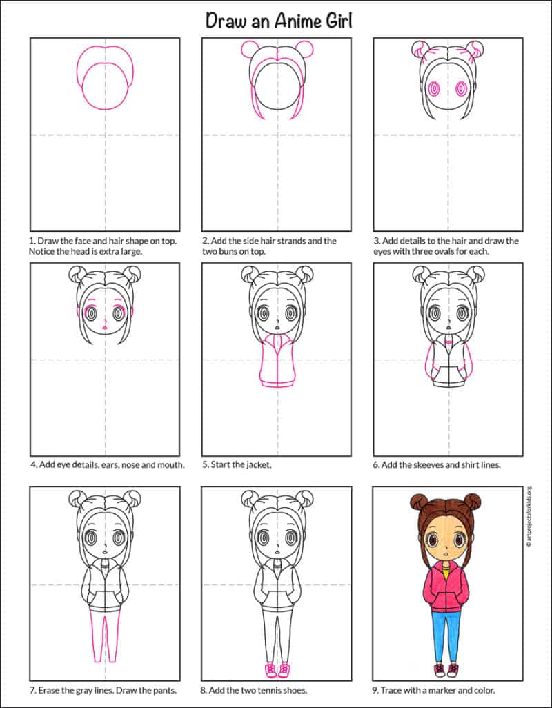 How to Draw an Anime Girl and Anime Girl Coloring Page