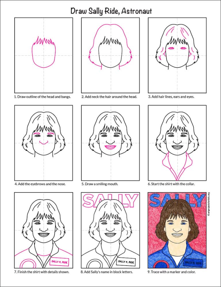 Easy How to Draw Sally Ride Tutorial and Sally Ride Coloring Page