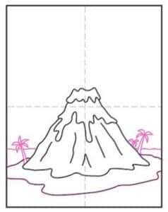 Easy How to Draw a Volcano Tutorial Video, Volcano Coloring Page