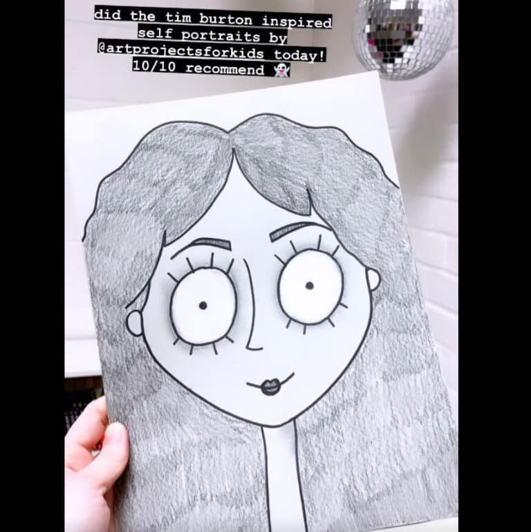 Tim Burton Self Portrait Art Lesson + Drawing Worksheet for Kids