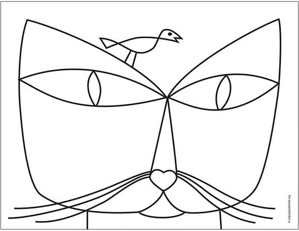 Easy How to Draw a Paul Klee Cat Head Tutorial Video and Coloring Page