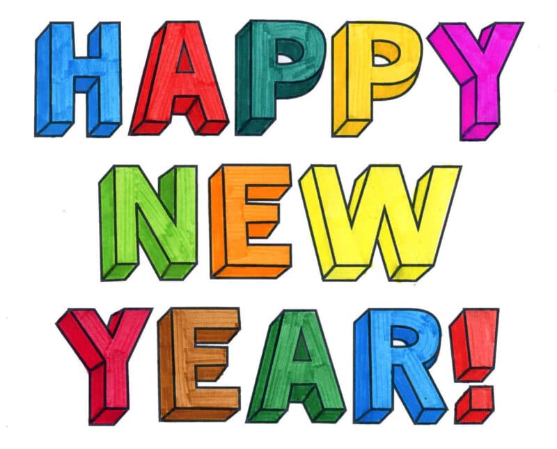 How to Draw Happy New Year: Easy Step-by-Step Art Lesson for Kids