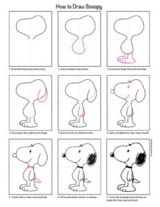Easy How to Draw Snoopy Tutorial and Snoopy Coloring Page