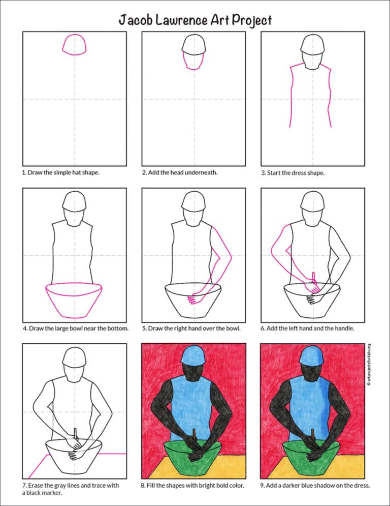 Easy Jacob Lawrence Art Project Tutorial and Coloring Page