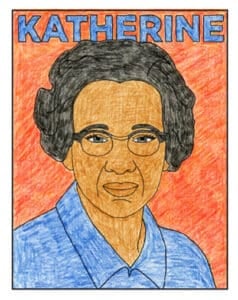 Easy How to Draw Katherine Johnson Tutorial and Coloring Page