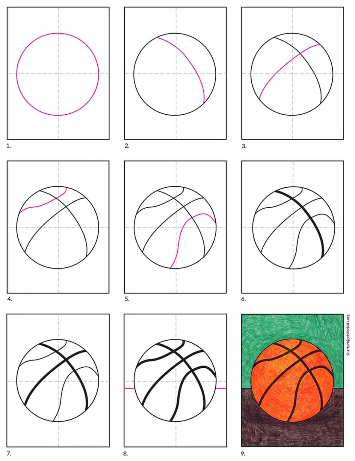 Easy How to Draw a Basketball Tutorial Video & Basketball Coloring Page