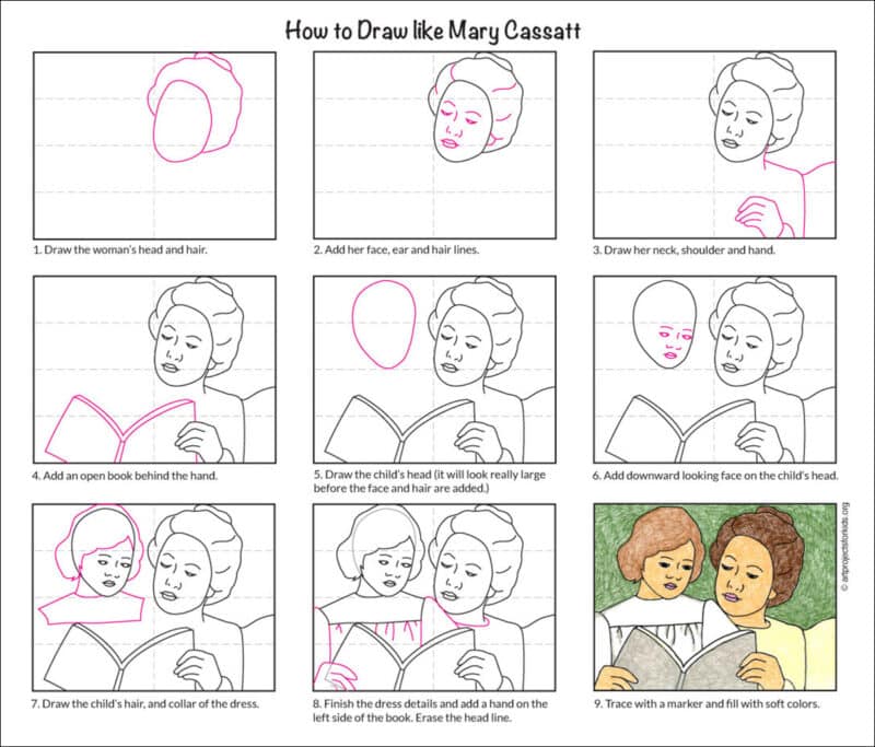 How to Draw like Mary Cassatt Tutorial and Cassatt Coloring Page