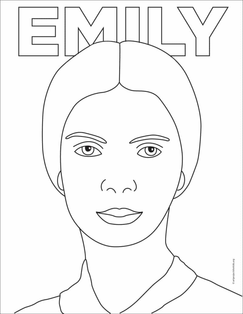 How to Draw Emily Dickinson Tutorial and Coloring Page